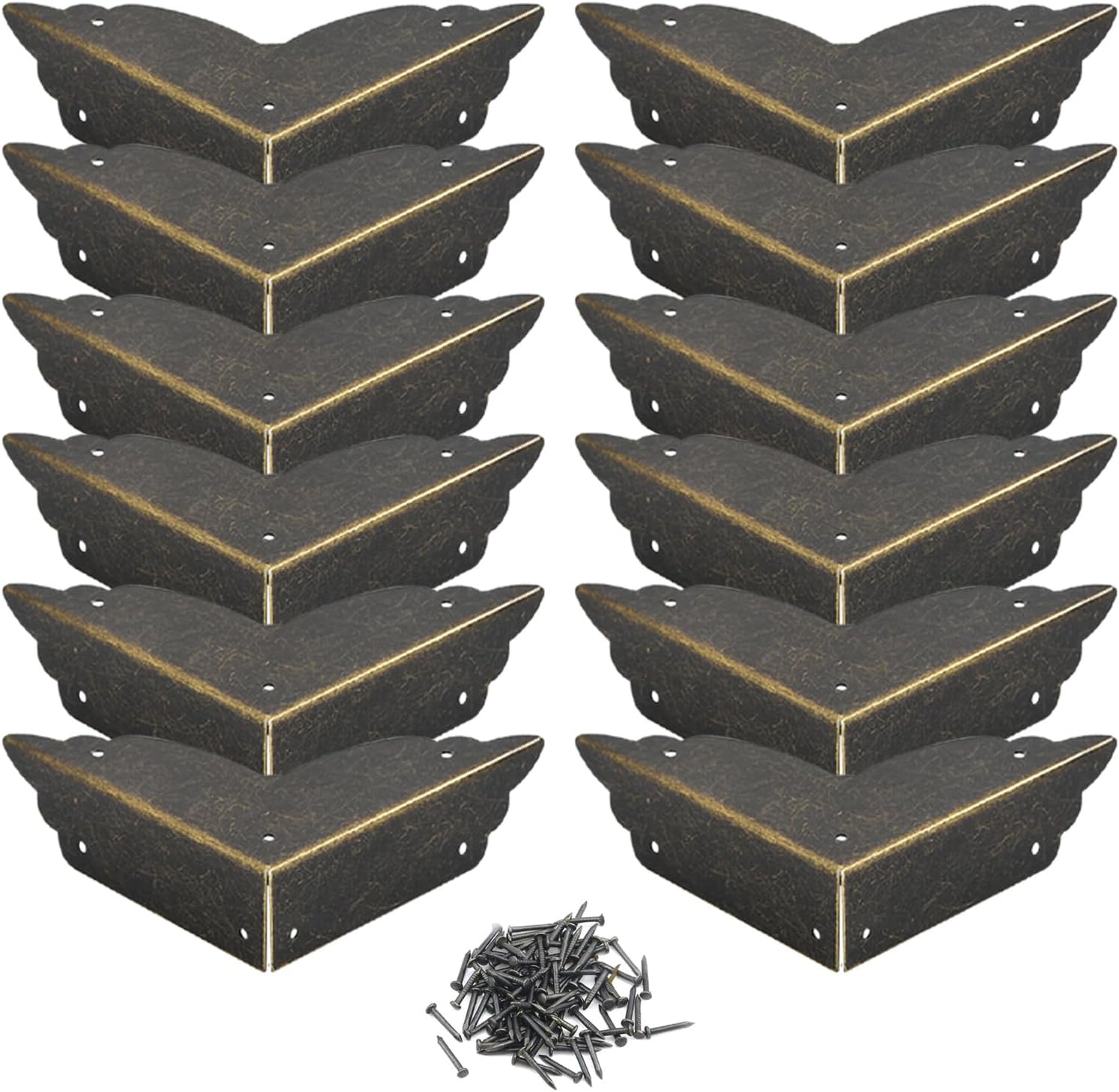 12Pcs Antique Brass Box Corner Protectors, Wood Furniture Corner Guards ...